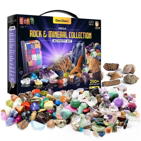Dan&darci Mega Rock & Mineral Collection Activity Kit – 250+ Genuine Specimens, Real Fossils ...
