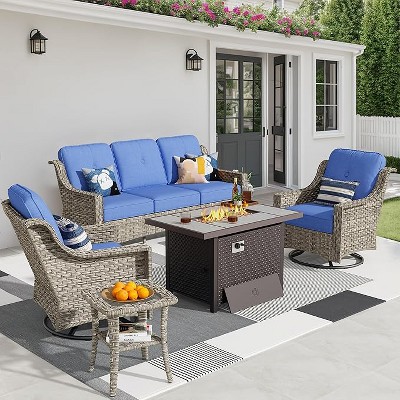 Xizzi 5 Pcs Furniture Set With Fire Pit Table, All Weather Rattan ...