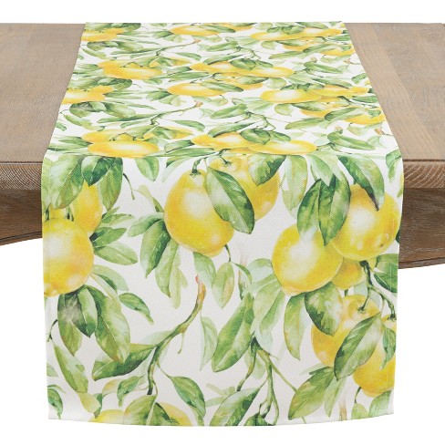 Saro Lifestyle Printed Lemon Design Table Runner, 16"x72", Multicolored ...