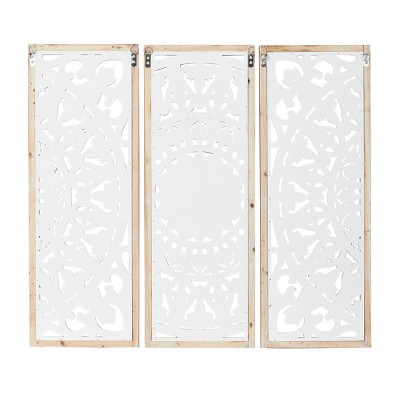 Set Of 3 Wood Floral Intricately Carved Wall Decors With Mandala Design ...