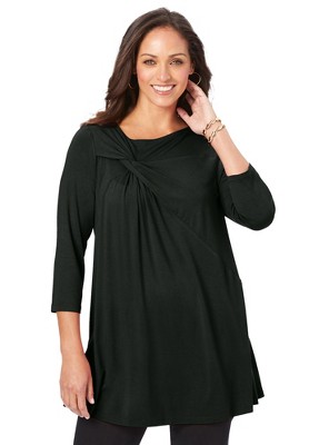 Jessica London Women’s Plus Size Twist-front Trapeze Tunic, M - Black ...