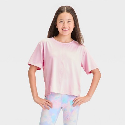 Girls' Short Sleeve Boxy T-shirt - All In Motion™ Pink Xs : Target