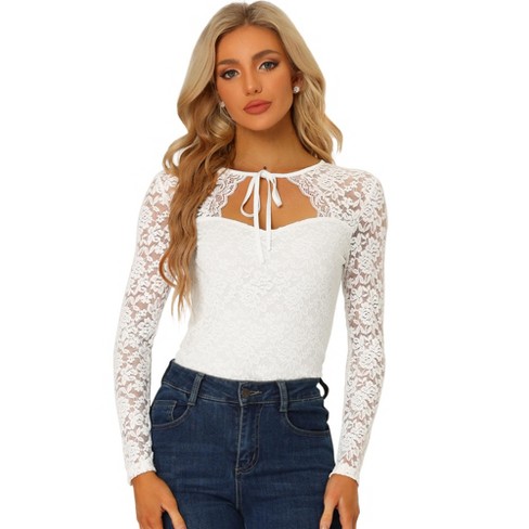 Allegra K Women's Choker Neck Slim Fit Long Sleeves Gothic Floral Lace ...