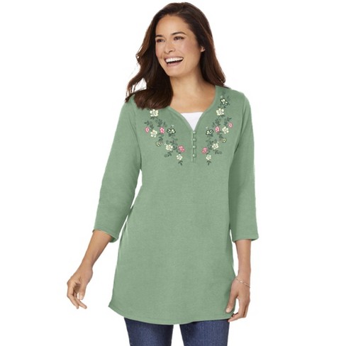 Woman Within Women's Plus Size 7-day Layered-look Embroidered Henley ...