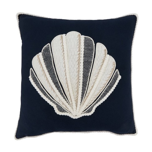 Saro Lifestyle Sandy Shore Seashell Throw Pillow Cover, Blue, 18"x18 ...