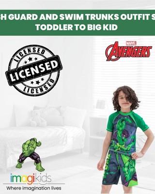 Marvel Avengers Hulk Little Boys Rash Guard And Swim Trunks Outfit Set ...