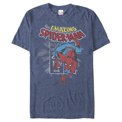 Men's Marvel Spider-man Comic Book Cent T-shirt - Navy Blue Heather 