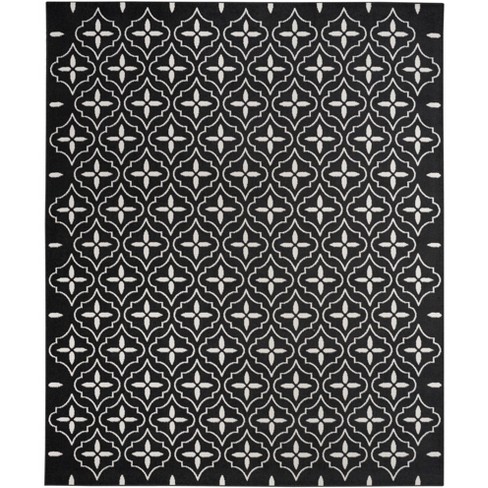 Nourison Essentials Moroccan Modern Indoor Outdoor Rug Black Ivory 5' X ...