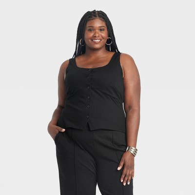 Women's Button-front Tank Vest - A New Day™ Black 2x : Target