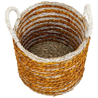 Northlight Set Of 4 Striped Woven Seagrass Round Baskets With Handles ...