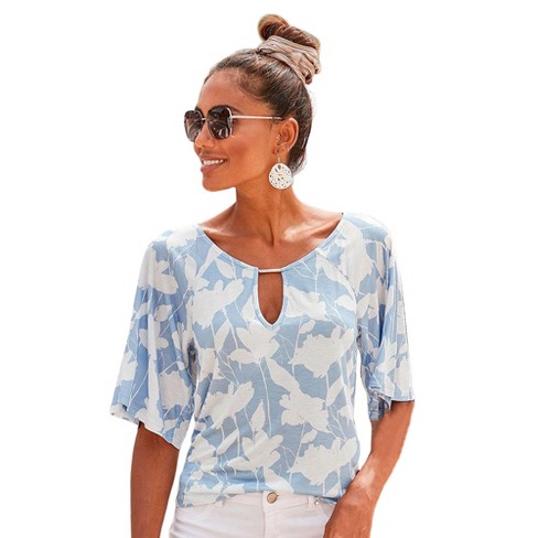 Women's Printed Keyhole Neckline Top - Lascana : Target