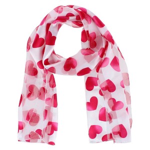 CTM Women's Lightweight Satin Valentine's Bold Heart Print Scarf, White ...