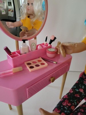 Our Generation Fabulous Fun Pink Vanity Table & Chair Dollhouse ...