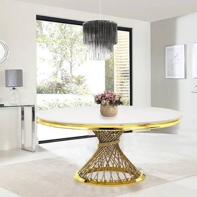 Fallon 59" Dining Tables Faux Marble Top And Mirrored Gold - Acme ...