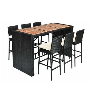Sumyeg 7-Piece Outdoor Patio Rattan Dining Set with Acacia Wood Table ...