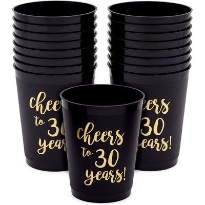 Sparkle And Bash 16 Pack Black Plastic Tumbler Cups For 30th Party ...