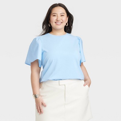 Women's Ktw Puff Elbow Sleeve T-shirt - A New Day™ Blue 3x : Target