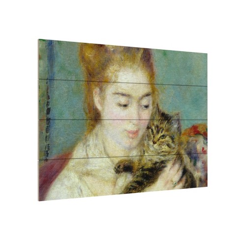 Pierre Renoir 'woman With A Cat 1875' Wood Slat Art-12x16 : Target
