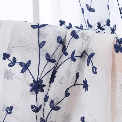 Whizmax Embroidered Floral Sheer Curtains Grommet Voile Drapes For ...