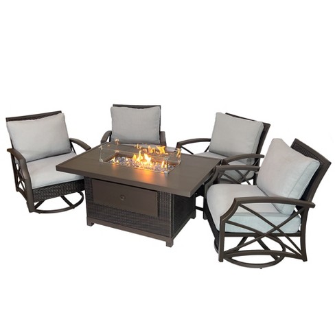 Kinger Home Novi 5-piece Rattan Wicker Propane Fire Pit Set With An ...