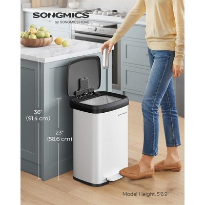 Songmics 13 Gallon Kitchen Trash Can Stainless Steel Garbage Can ...