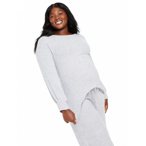 Sustainable Balloon Sleeve Maternity Top-gray-2x | Motherhood Maternity ...