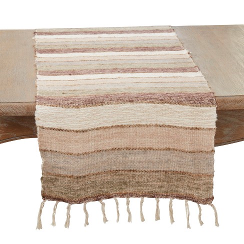 Saro Lifestyle Rustic Chic Stripe Fringed Table Runner, Beige, 16"x72 ...