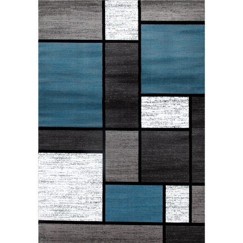 World Rug Gallery Contemporary Modern Boxed Color Block Blue Gray 5'3 ...