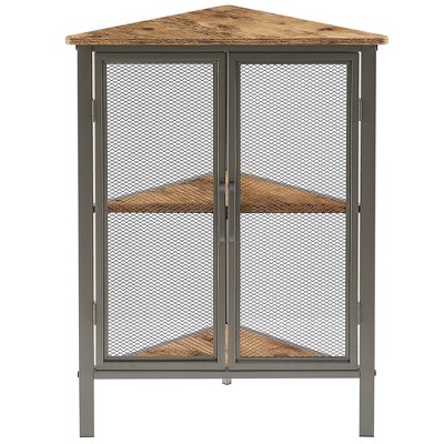 Vecelo Corner Accent Cabinet, 3 Tier Corner Storage Cabinet With 2 Mesh ...
