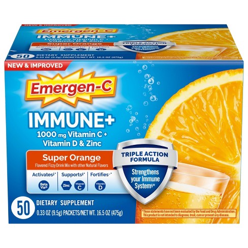 Emergen-c Immune+ Powder Drink Mix With Vitamin C - Super Orange - 50ct ...