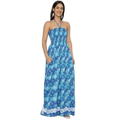 HAPPY BAY Women's Bandeau Pocket Maxi Dress Summer Boho A line Slit ...