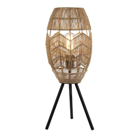 23.5" Iman High Black Satin-painted Iron Table Lamp With Hemp Rope ...