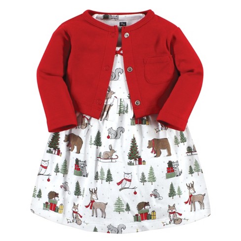 Hudson Baby Infant And Toddler Girl Cotton Dress And Cardigan Set, Red ...