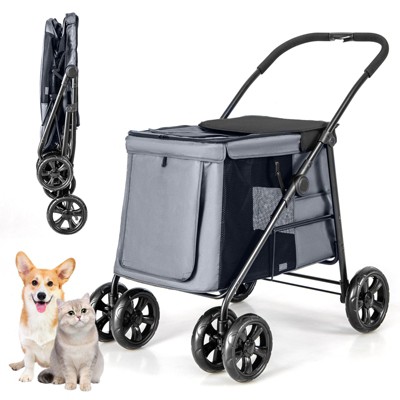 Costway Foldable Pet Stroller 4-wheel Cat Dog Travel Carrier W/ Storage ...