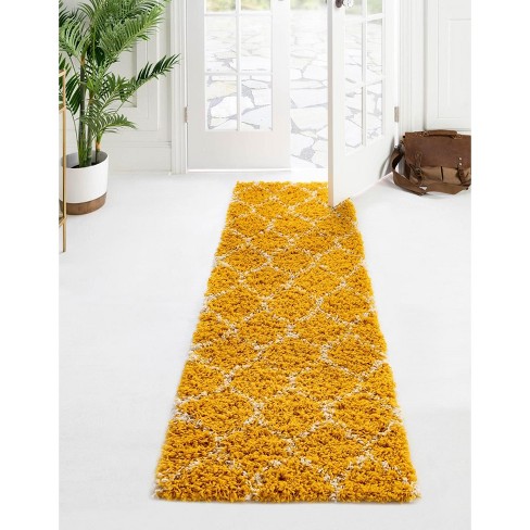 Unique Loom 2' 0 X 7' 0 Runner Trellis Shag Yellow Runner Rug : Target