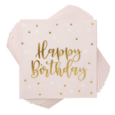 Sparkle And Bash 50 Pack Pink Happy Birthday Napkins With Gold Foil ...