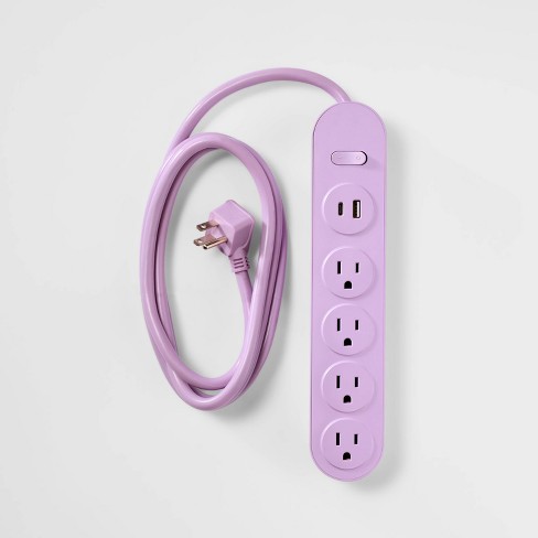 6' 4-outlet Power Strip Extension Cord With Usb And Usb-c Ports Purple ...