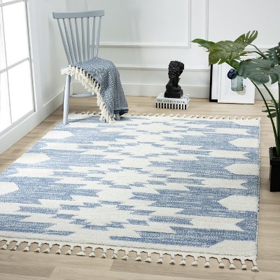 Luxe Weavers South Western Geometric Blue 5x7 Area Rug With Fringe : Target