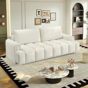 Modern Convertible Sleeper Sofa Bed with Storage, White Teddy Fabric ...