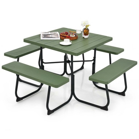 Costway Outdoor 8-person Square Picnic Table Bench Set With 4 Benches ...