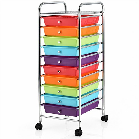 Costway 10 Drawer Rolling Storage Cart Scrapbook Office School ...