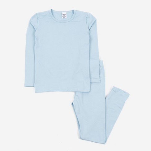 Leveret Kids Two Piece Thermal Pajamas Solid Light Blue 12 Year : Target