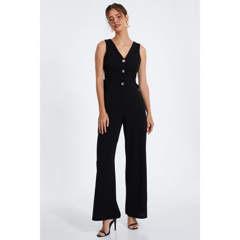 Button Front Scuba Crepe Jumpsuit With Open Back : Button Front Scuba ...