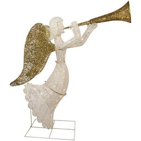 Northlight 48" Led Lighted Gold And Silver Trumpeting Angel Outdoor ...