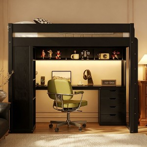 Luxystar Modern Loft Bed with L-Shaped Desk, 4 Drawers, Storage Shelves ...