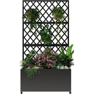 Steel Raised Garden Bed with Trellis, Privacy Screen & Wheels, Black ...
