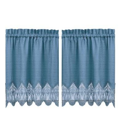 Collections Etc Elegant Lace Trim Tier Rod Pocket Top Window Curtain ...