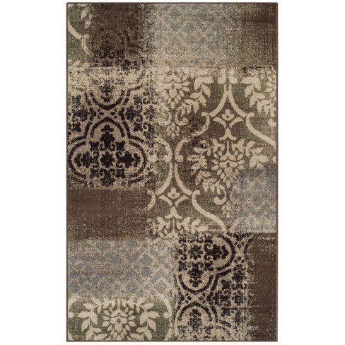 Distressed Abstract Damask Indoor Area Rug, 5'x8', Ivory-light Blue ...