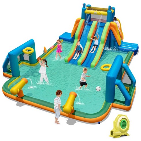 Costway Inflatable Water Slide With 2 Long Slides Pool Climbing Walls ...
