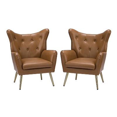 Garrett Vegan Leather Armchair With Flared Arms With Pull-button Design ...